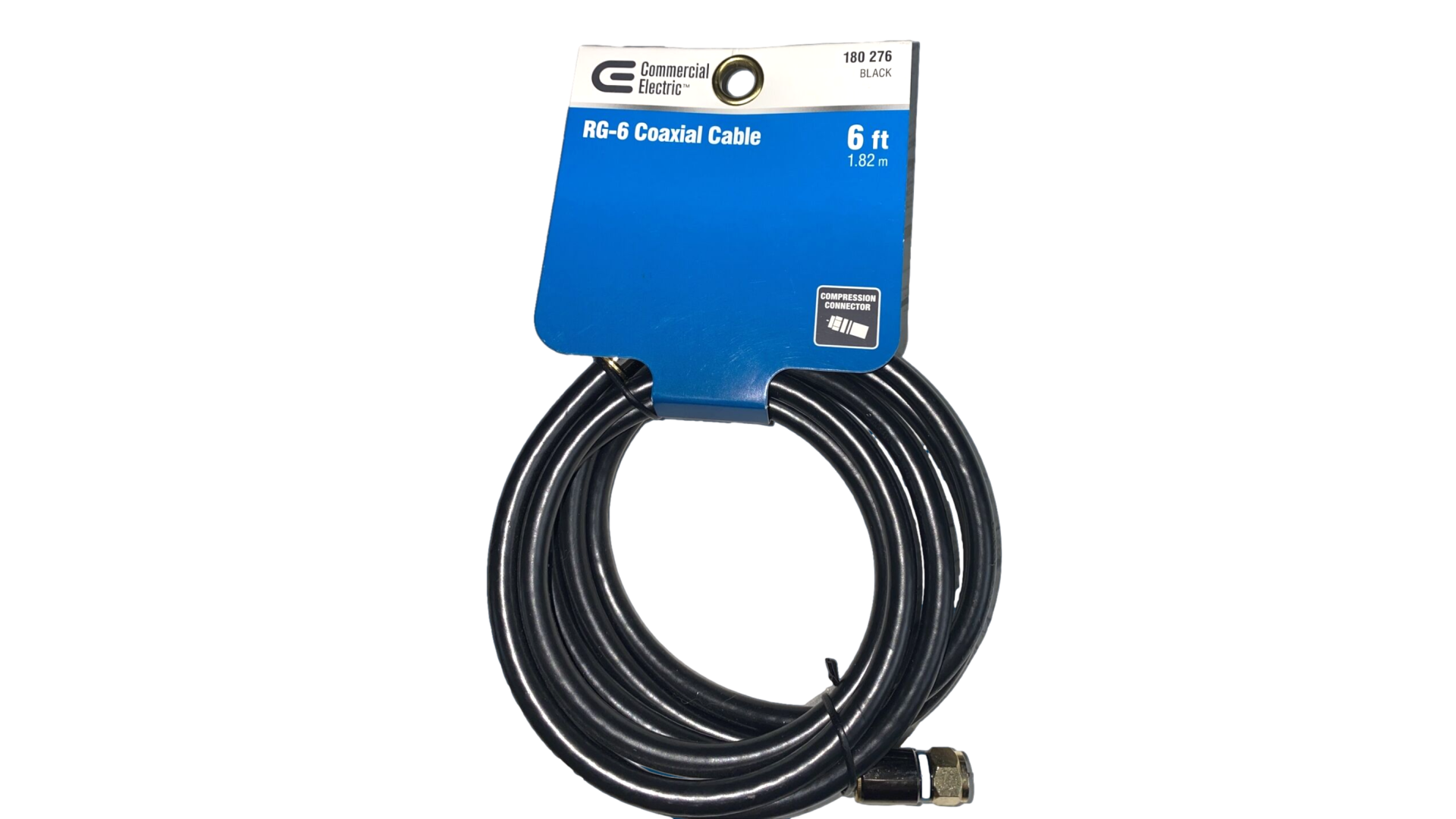 Commercial Electric RG-6 Coaxial Cable 6 FT New BLACK - F-Pin connecto ...